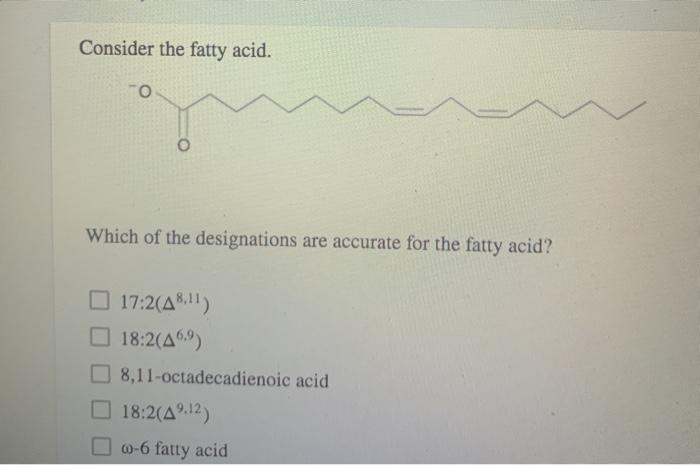 Solved Consider the fatty acid. ΤΟ Which of the designations | Chegg.com