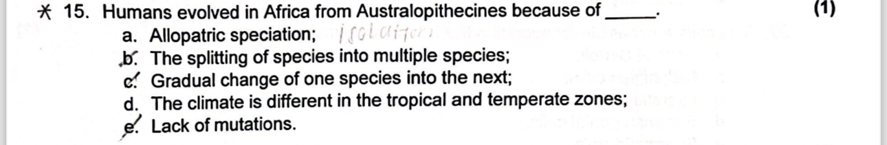 Solved Humans evolved in Africa from Australopithecines | Chegg.com