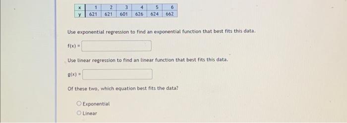Solved Use exponential regression to find an exponential | Chegg.com