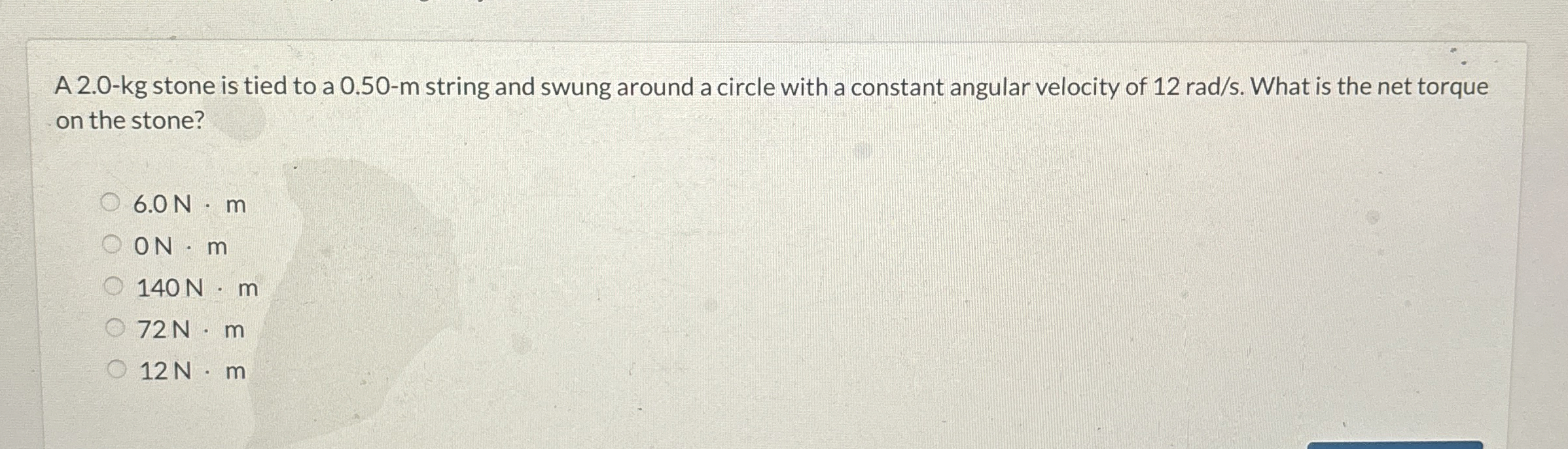 Solved A 2.0-kg stone is tied to a 0.50-m ﻿string and swung | Chegg.com