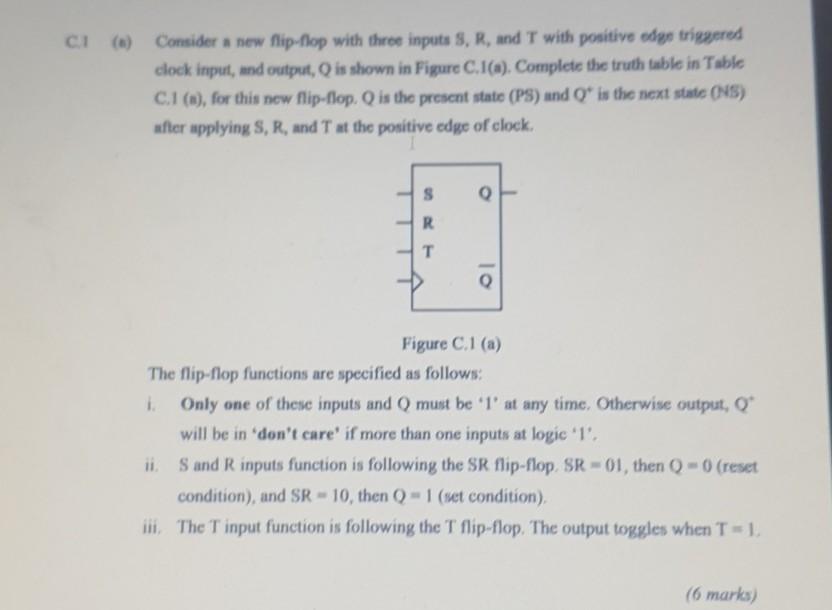 Solved CI (6) Consider a new flip-flop with three inputs S, | Chegg.com