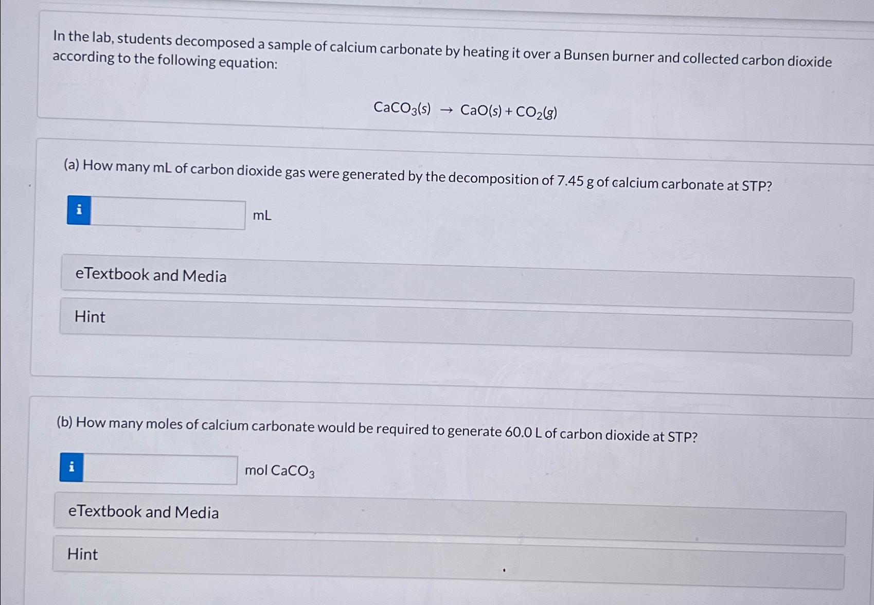 Solved In the lab, students decomposed a sample of calcium | Chegg.com