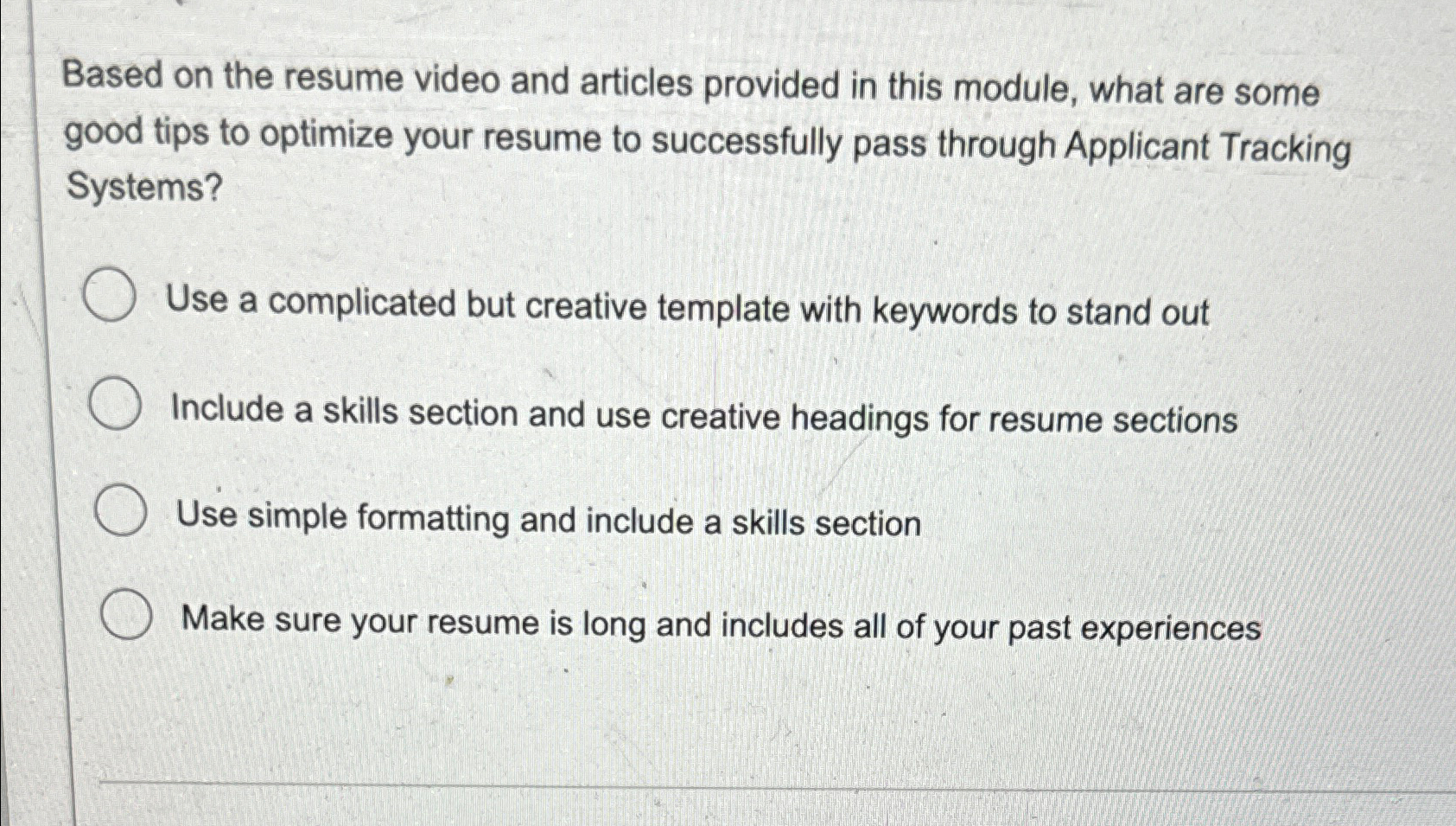 Solved Based on the resume video and articles provided in | Chegg.com