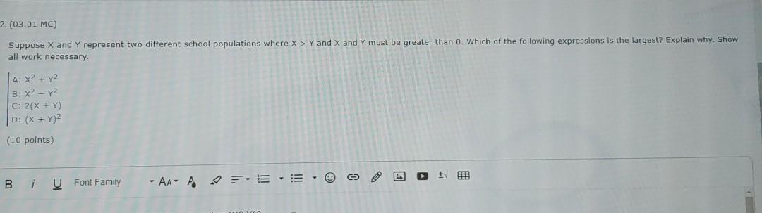 Solved 2. (03.01 MC) Suppose X and Y represent two different | Chegg.com Solved 2. (03.01 MC) Suppose X and Y represent two different | Chegg.com
