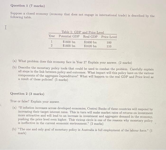 Solved Question 1 (7 marks) Suppose a closed economy | Chegg.com Solved Question 1 (7 marks) Suppose a closed economy | Chegg.com