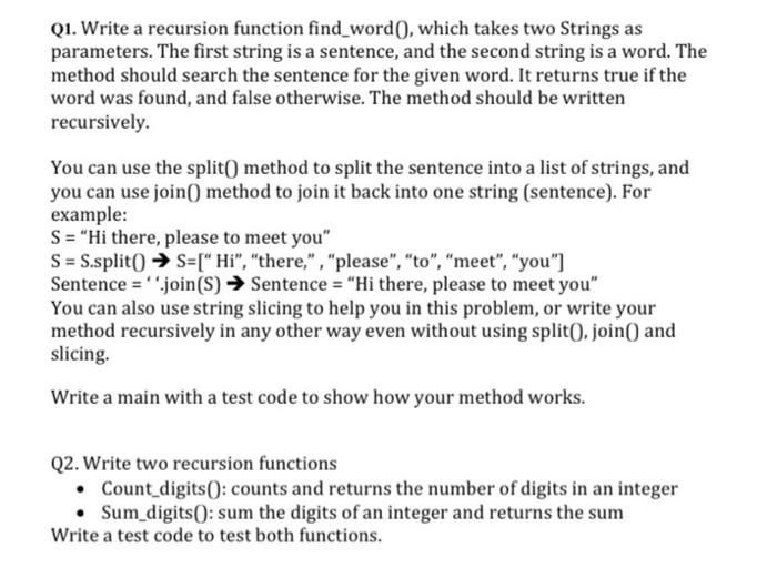 Solved Q1. Write a recursion function find_word(), which | Chegg.com