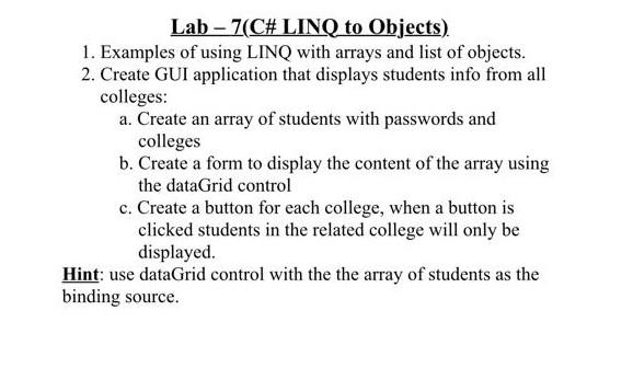 Solved Lab 7c Linq To Objects 1 Examples Of Using Linq 3276