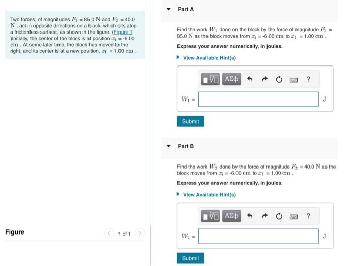 Solved Two forces, of magnitudes F1=85.0 N and F2=40.0 N, | Chegg.com