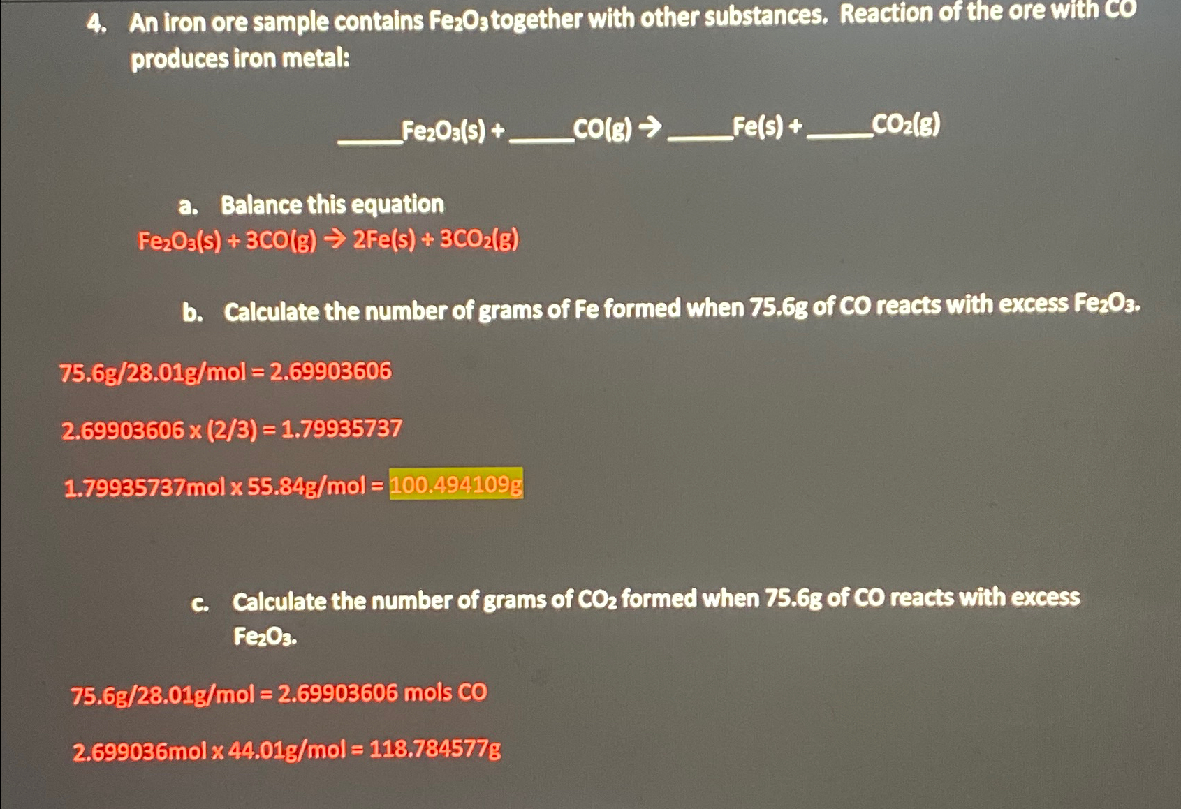 Solved An Iron Ore Sample Contains Fe2o3 ﻿together With