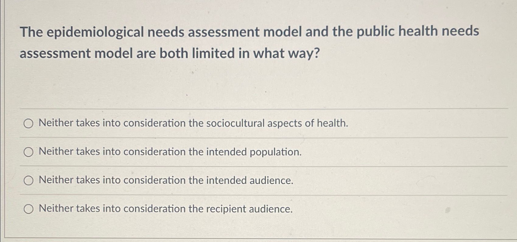 Solved The epidemiological needs assessment model and the | Chegg.com