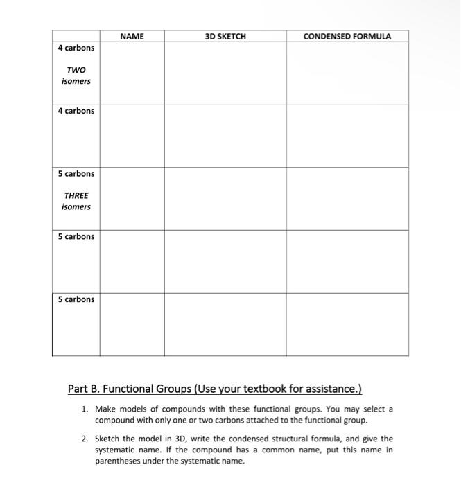 Solved Part B. Functional Groups (Use your textbook for | Chegg.com