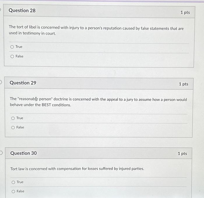 Solved The tort of libel is concerned with injury to a | Chegg.com