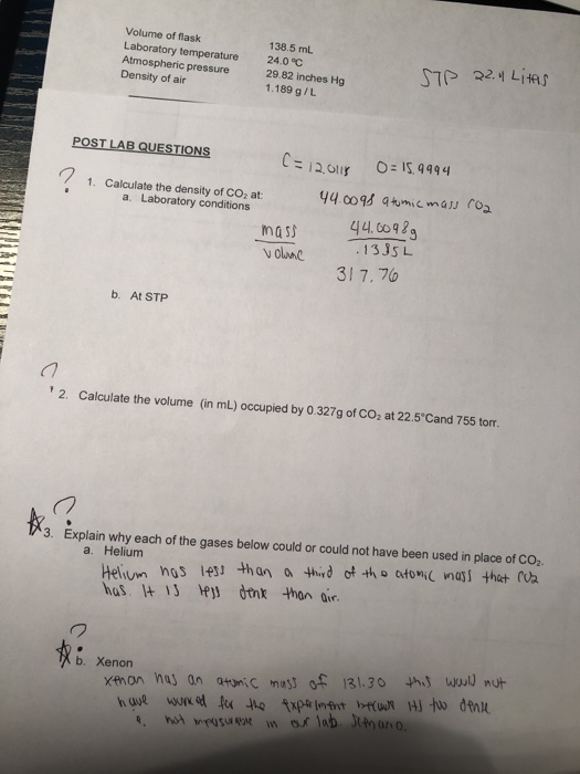 Solved Volume of flask Laboratory temperature Atmospheric | Chegg.com