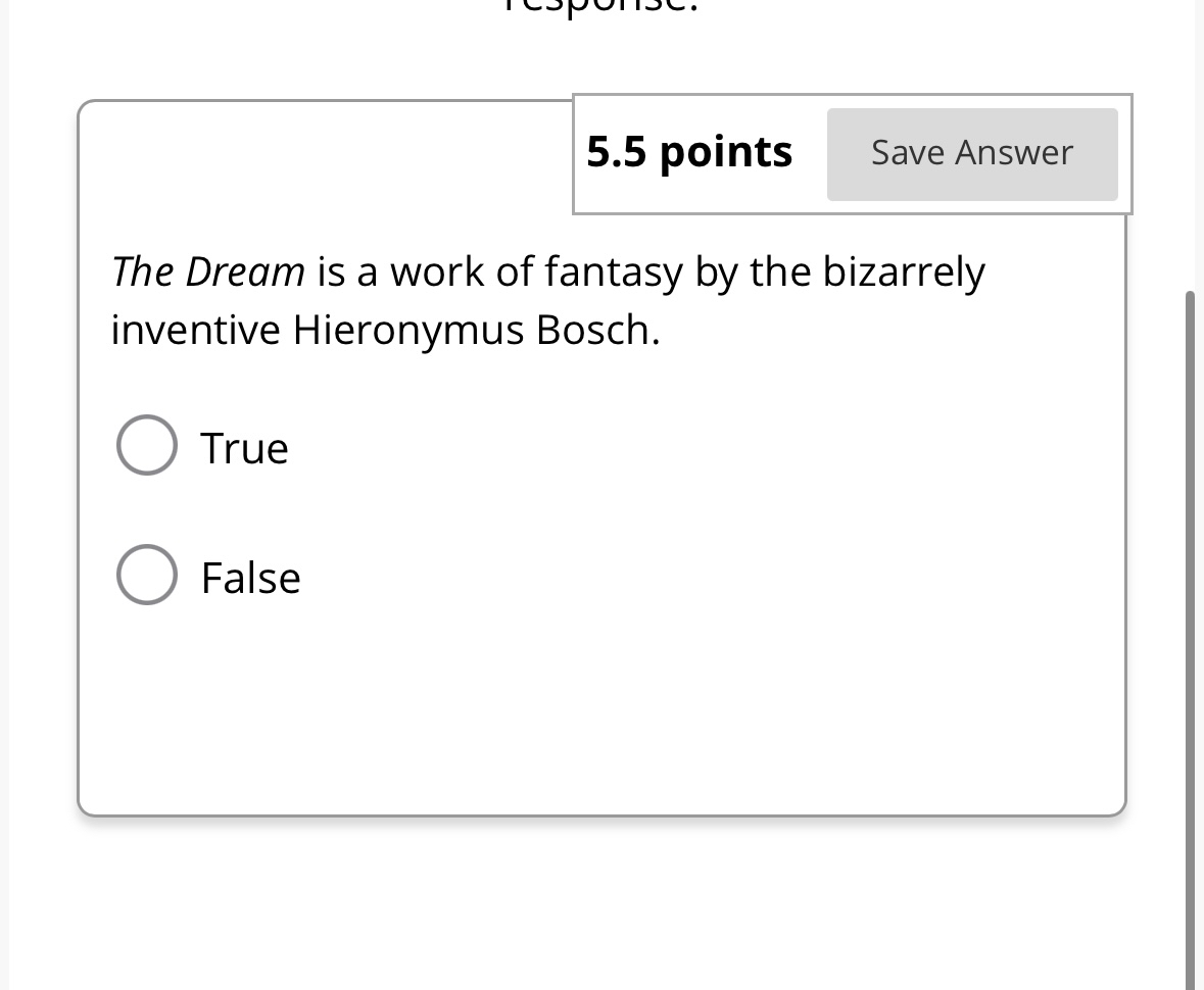 Solved 5.5 ﻿pointsSave AnswerThe Dream is a work of fantasy | Chegg.com