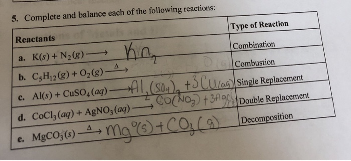 Solved 5. Complete and balance each of the following | Chegg.com