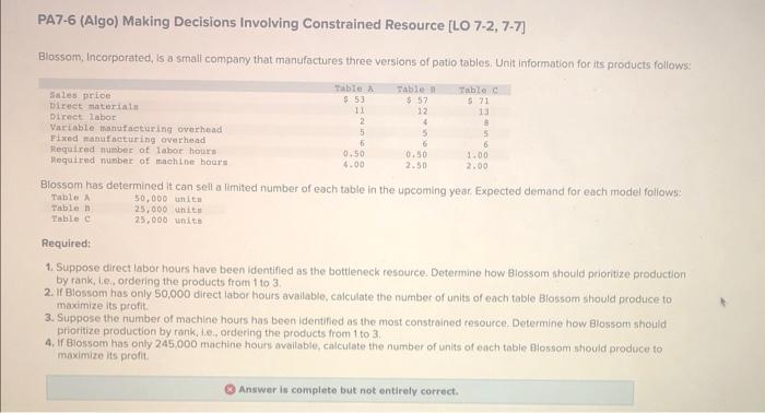 Solved PA7-6 (Algo) Making Decisions Involving Constrained | Chegg.com
