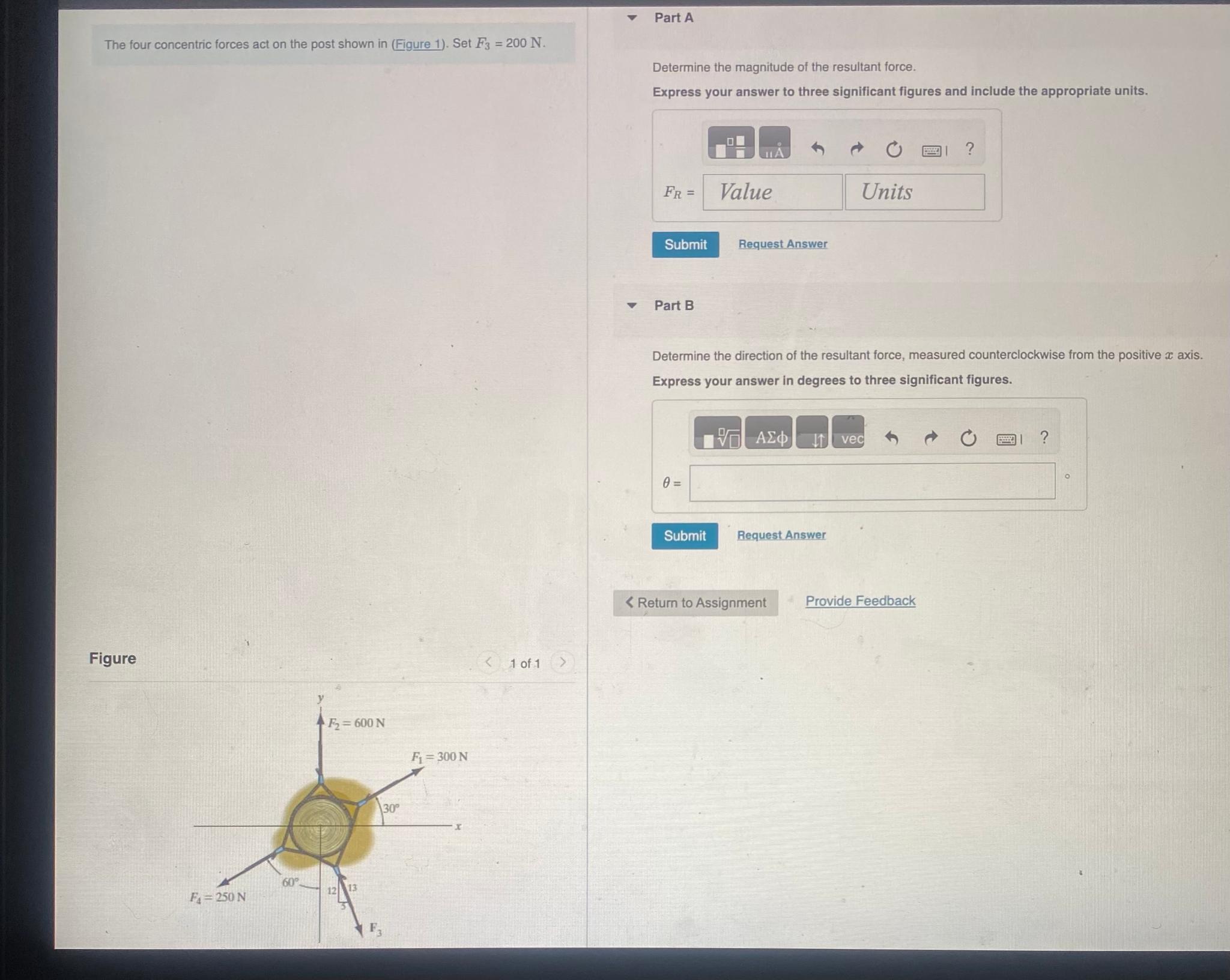 Solved Part AThe four concentric forces act on the post | Chegg.com