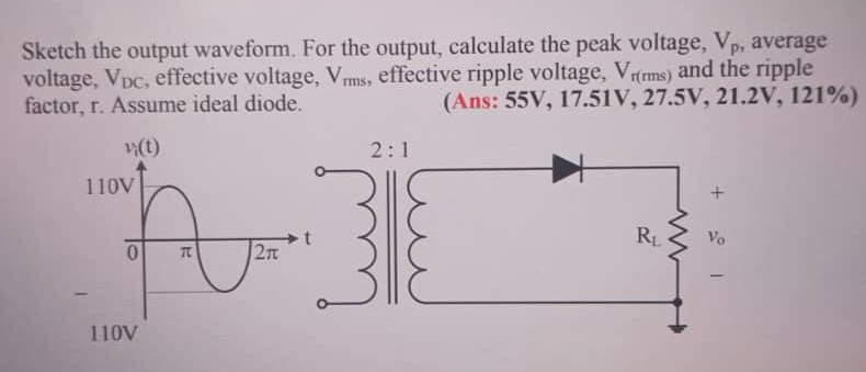 Solved Sketch the output waveform. For the output, calculate | Chegg.com