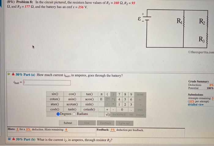 Solved (8%) Problem 8: In the circuit pictured, the | Chegg.com