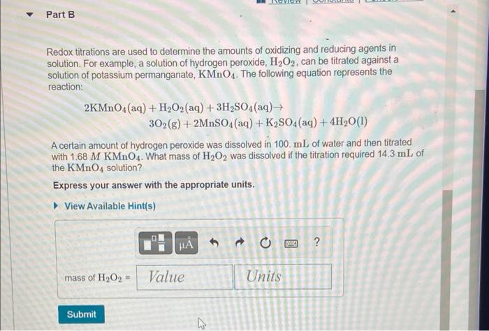 Solved Redox titrations are used to determine the amounts of | Chegg.com