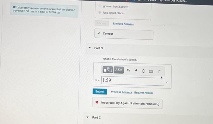 Solved IP Laboratory measurements show that an electron | Chegg.com