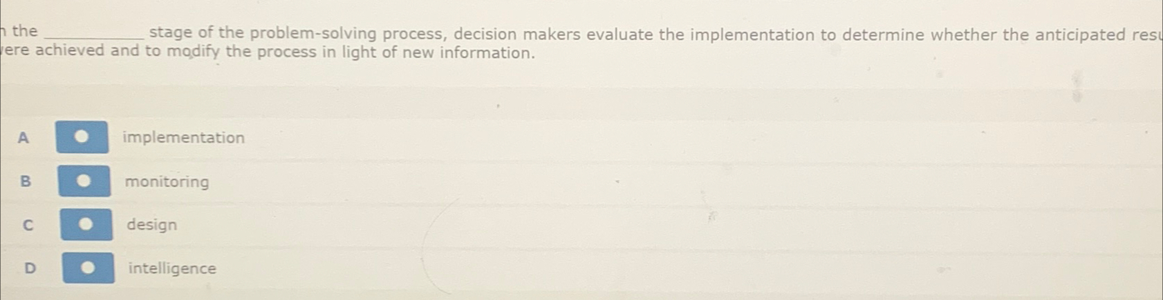 Solved stage of the problem-solving process, decision makers | Chegg.com
