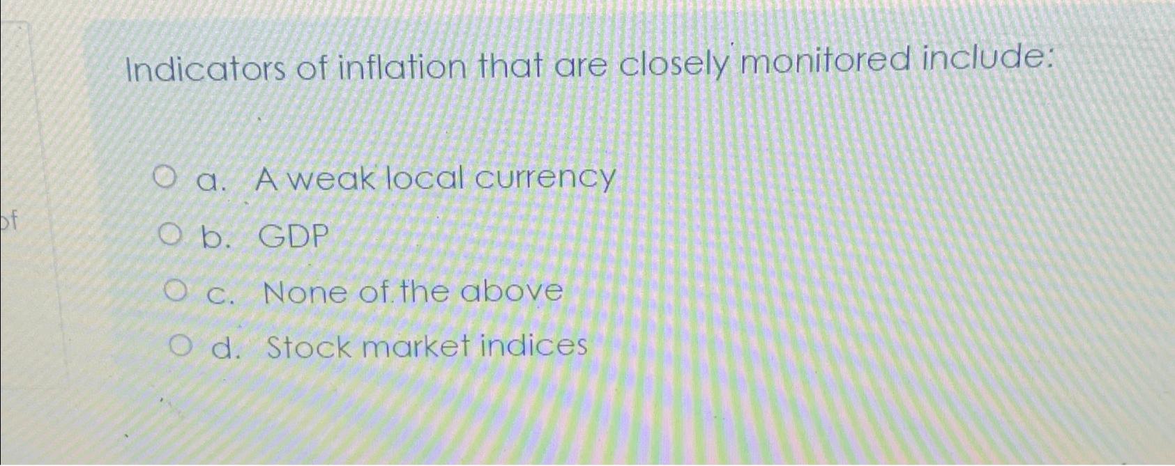 Solved Indicators of inflation that are closely monitored | Chegg.com