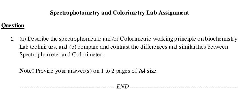 Solved Spectrophotometry and Colorimetry Lab Assignment | Chegg.com
