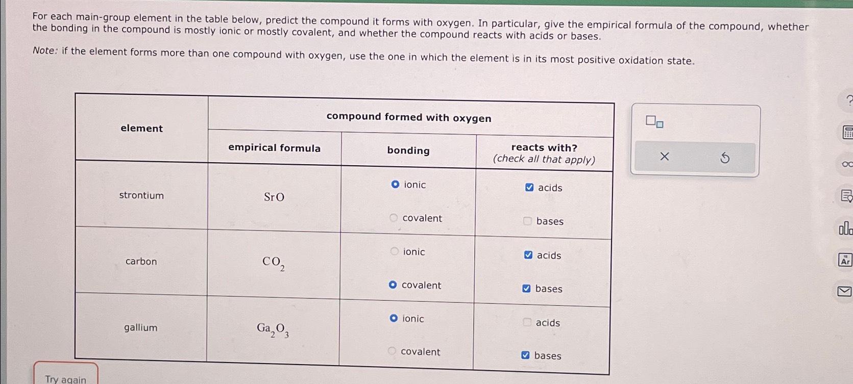 Solved For each main-group element in the table below, | Chegg.com
