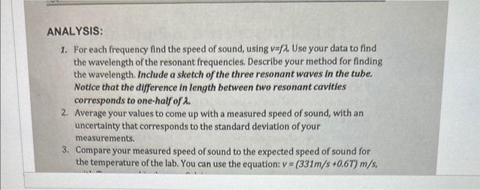 Solved ANALYSIS: 1. For each frequency find the speed of | Chegg.com