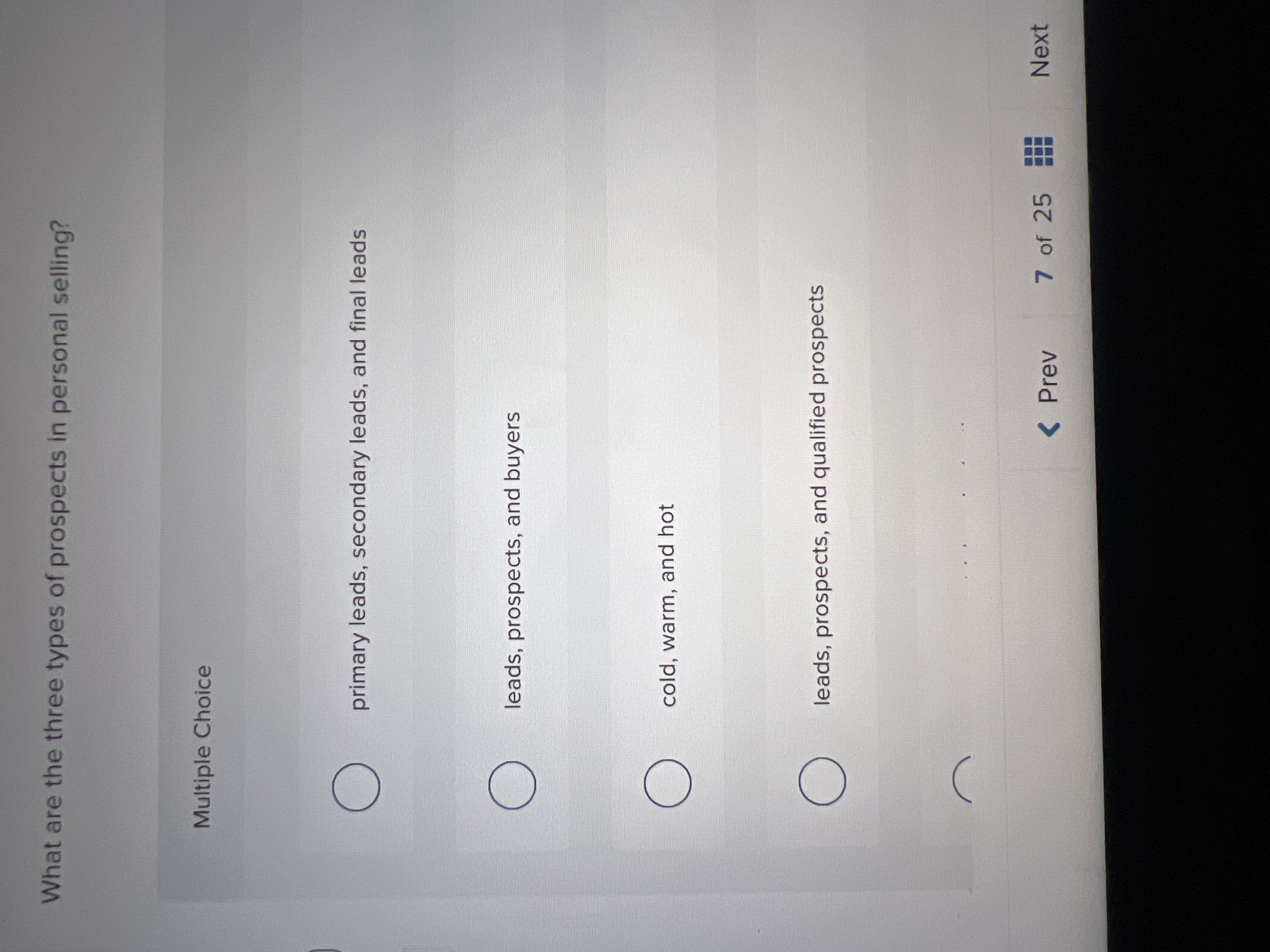 Solved What are the three types of prospects in personal | Chegg.com