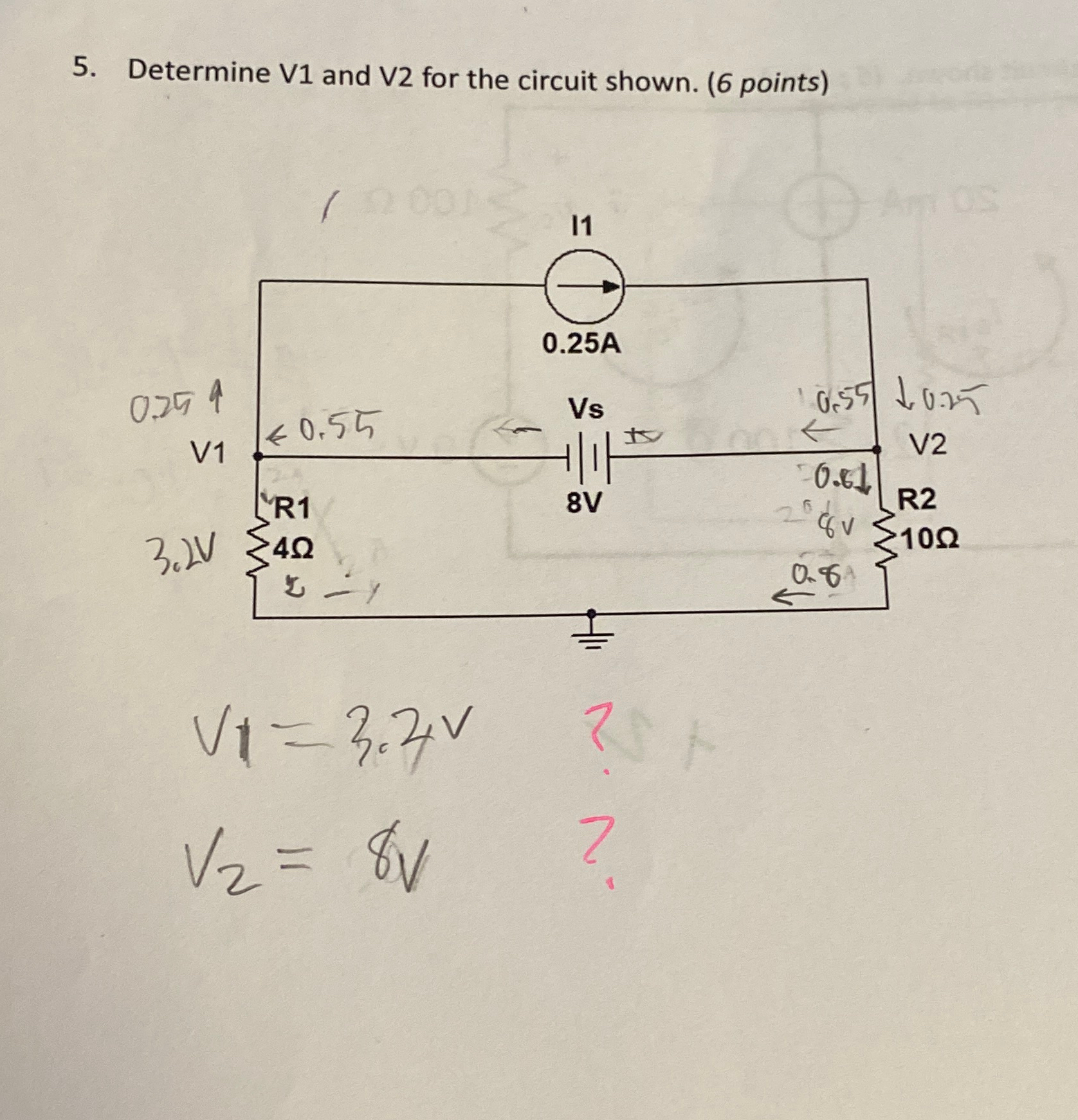 Solved Determine V1 ﻿and V2 ﻿for the circuit shown. (6 | Chegg.com