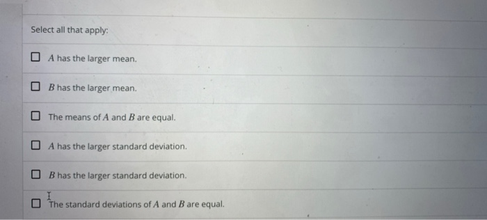 Solved Given the plot of normal distributions A and B below, | Chegg.com