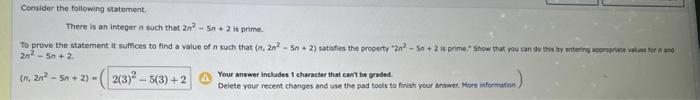 Solved There is an integer n such that 2n2−5n+2 is prime. | Chegg.com