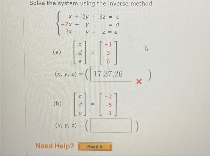Solved Solve the system using the inverse method. | Chegg.com
