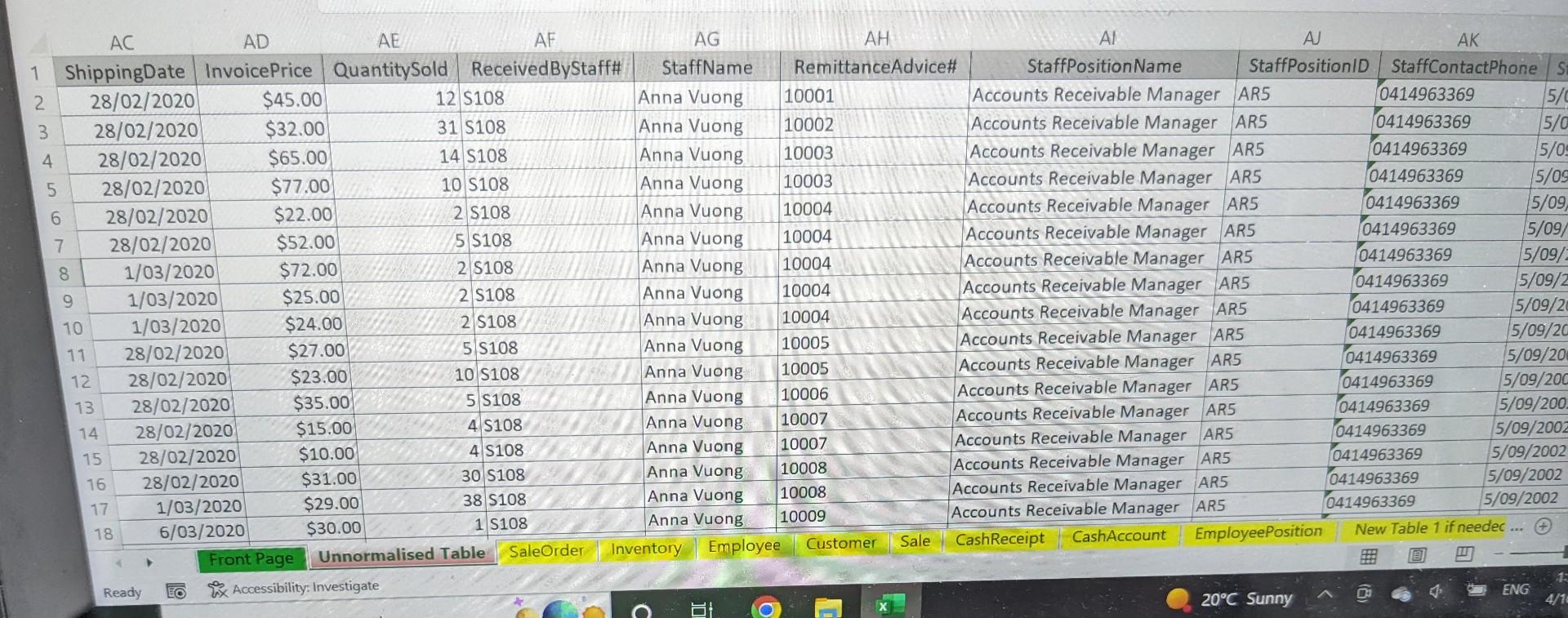 Solved How to normalise the spreadsheet of data into the | Chegg.com
