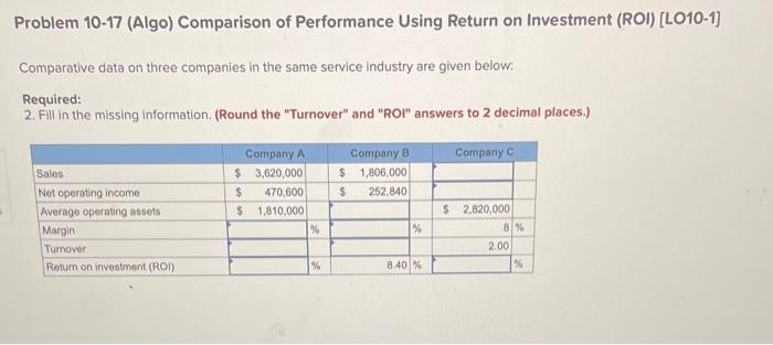 Solved Problem 10-17 (Algo) Comparison of Performance Using | Chegg.com