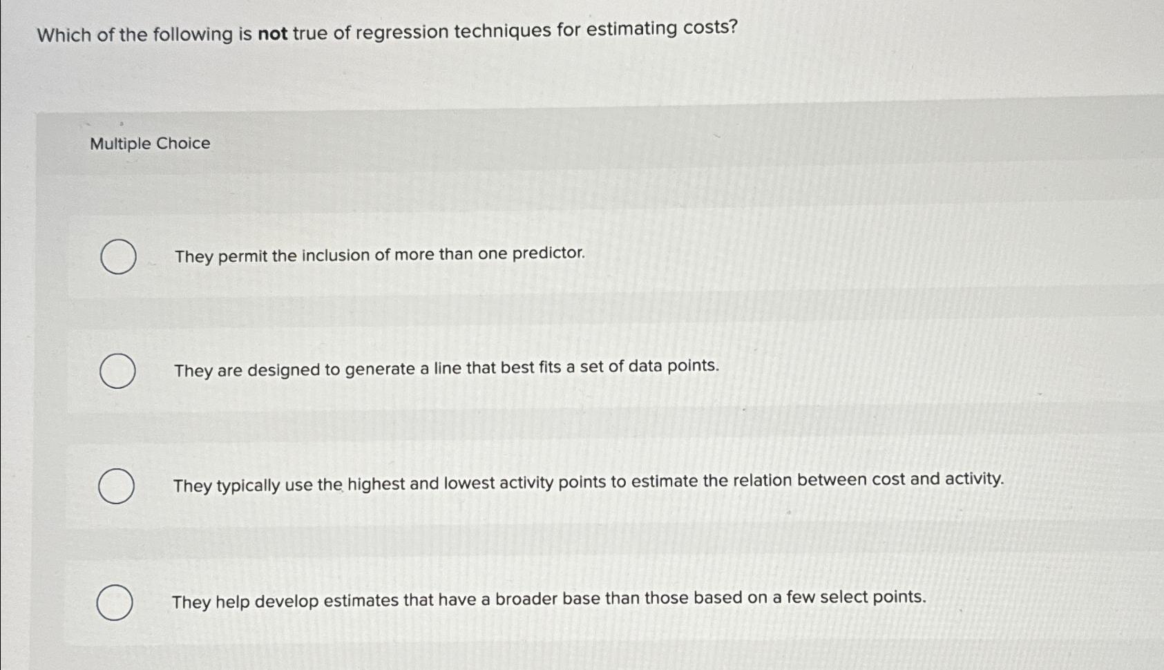 Solved Which of the following is not true of regression | Chegg.com