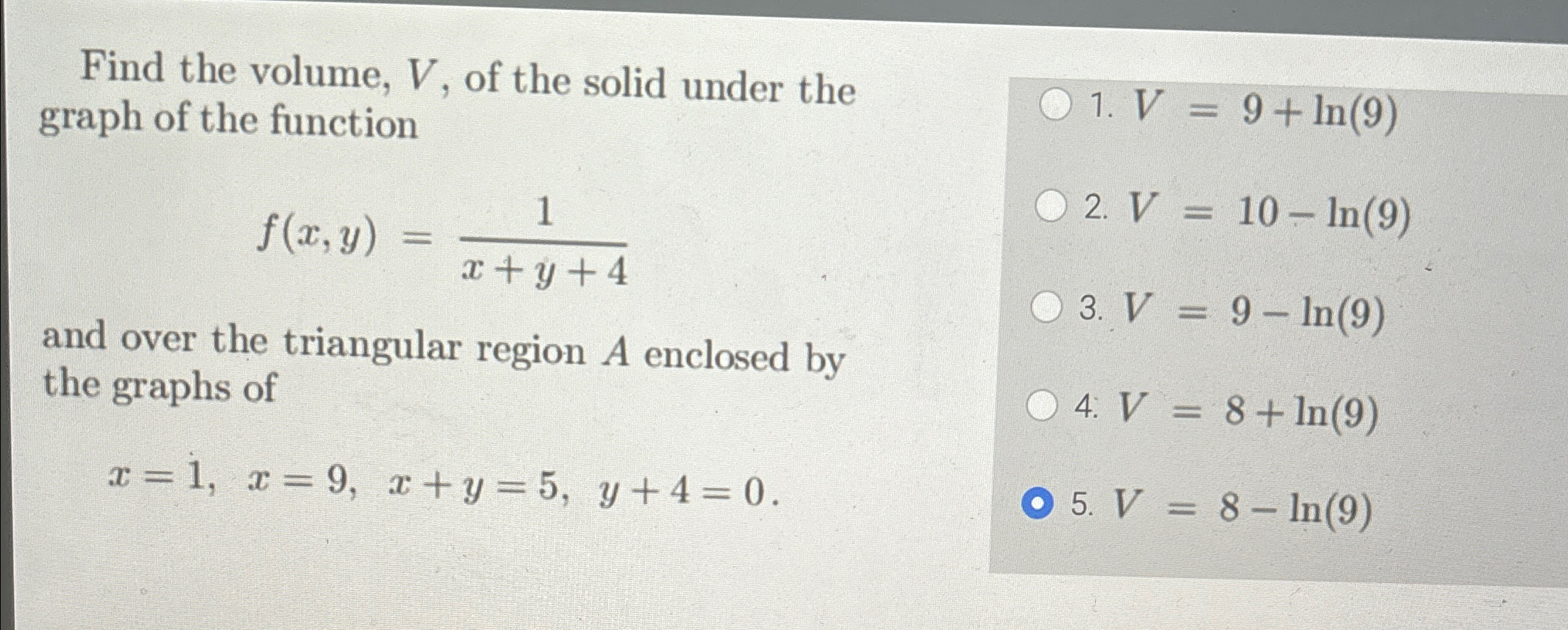 Solved Find the volume, V, ﻿of the solid under the graph of | Chegg.com