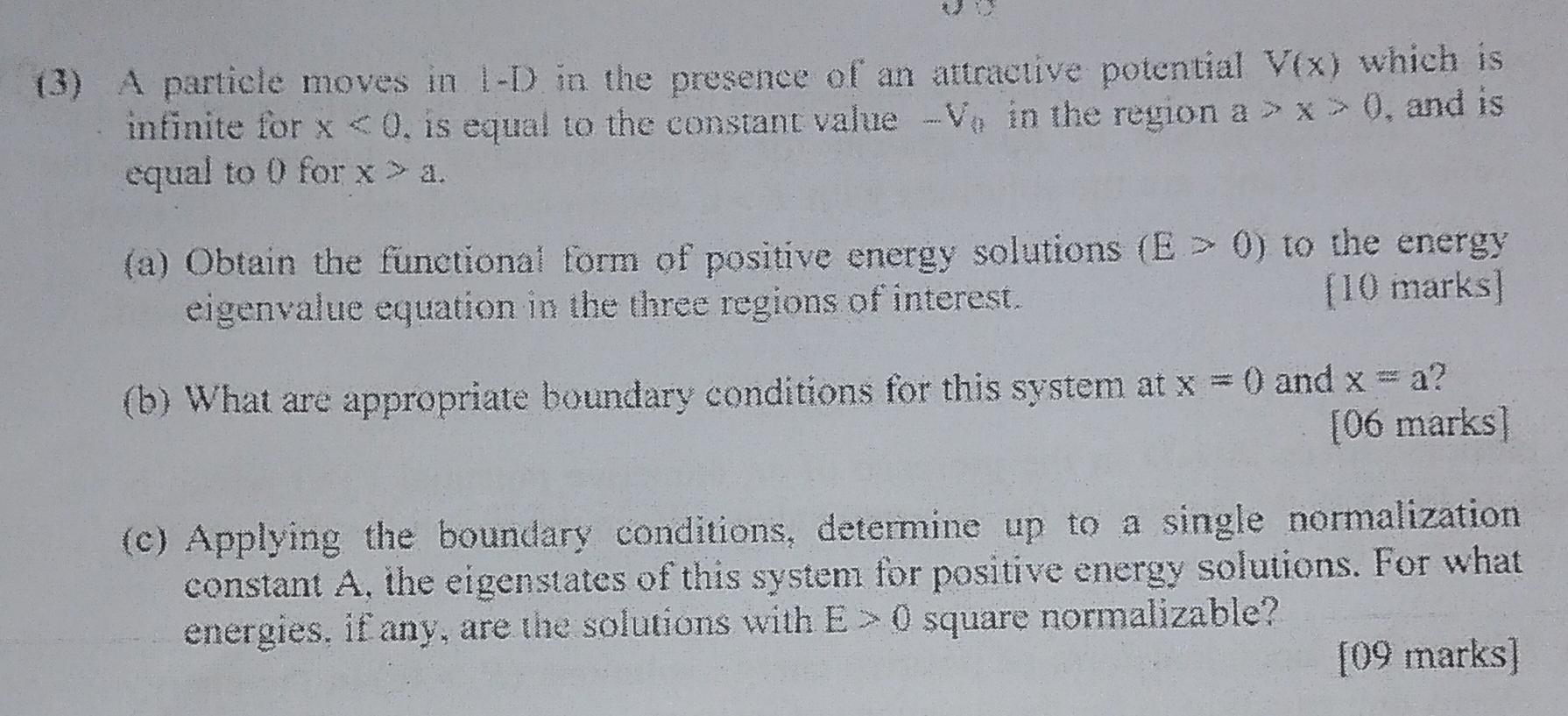 Solved (3) A particle moves in \\( 1-D \\) in the presence | Chegg.com
