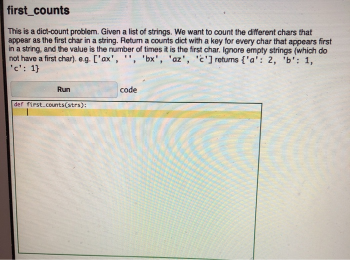 Solved first_counts This is a dict-count problem. Given a | Chegg.com