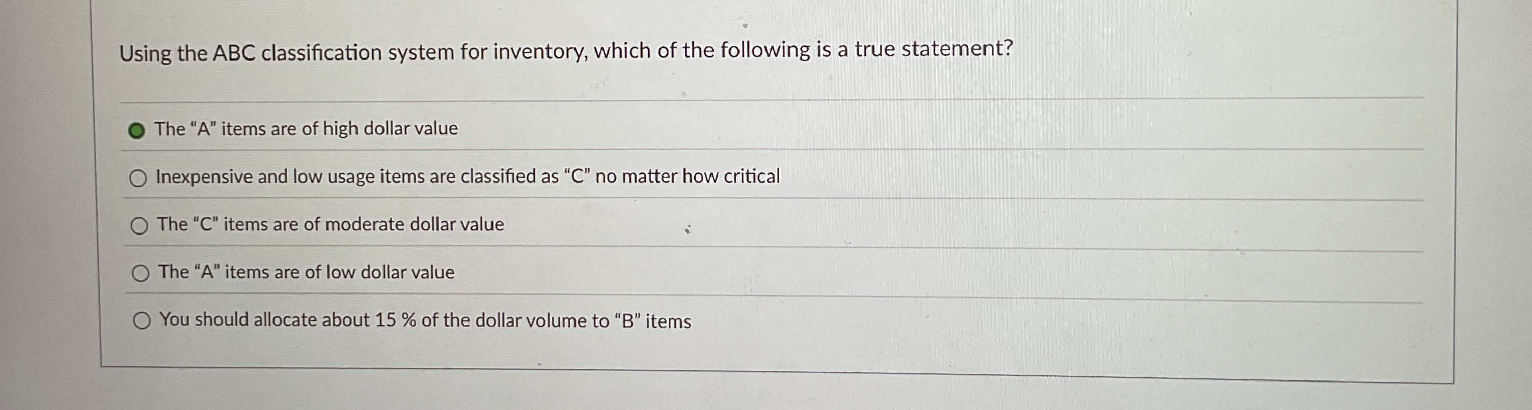 Solved Using the ABC classification system for inventory, | Chegg.com