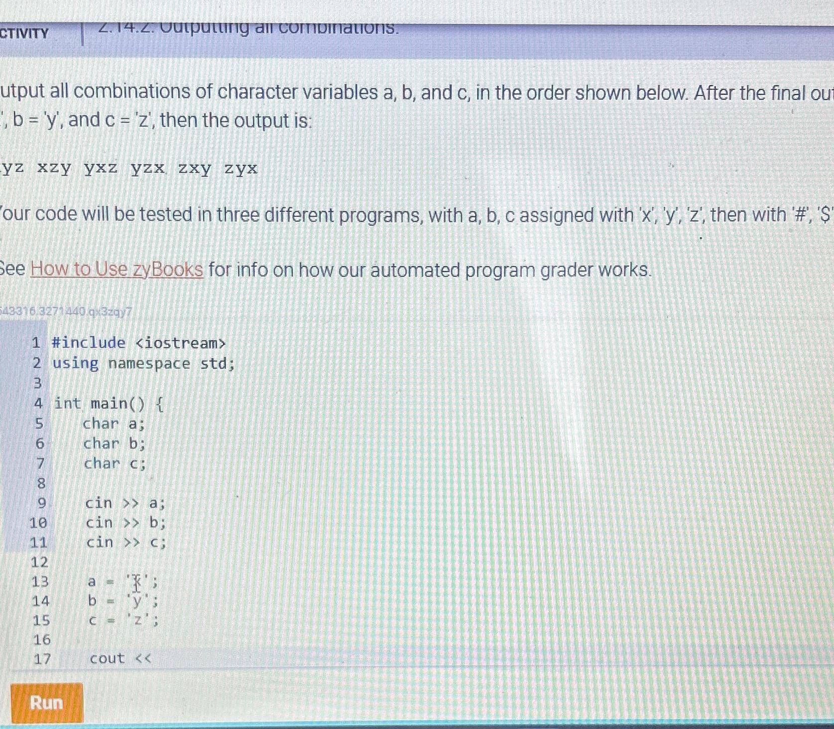 Solved utput all combinations of character variables a,b, | Chegg.com