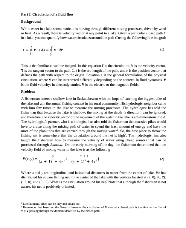 Solved Part I. Circulation of ﻿a fluid flowBackgroundWhile | Chegg.com