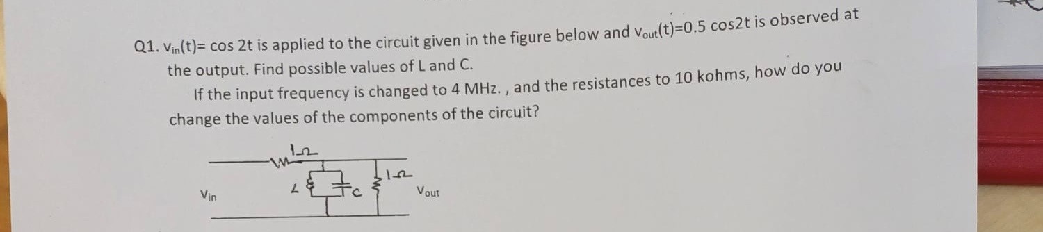 Solved Q1. vin (t)=cos2t ﻿is applied to the circuit given in | Chegg.com