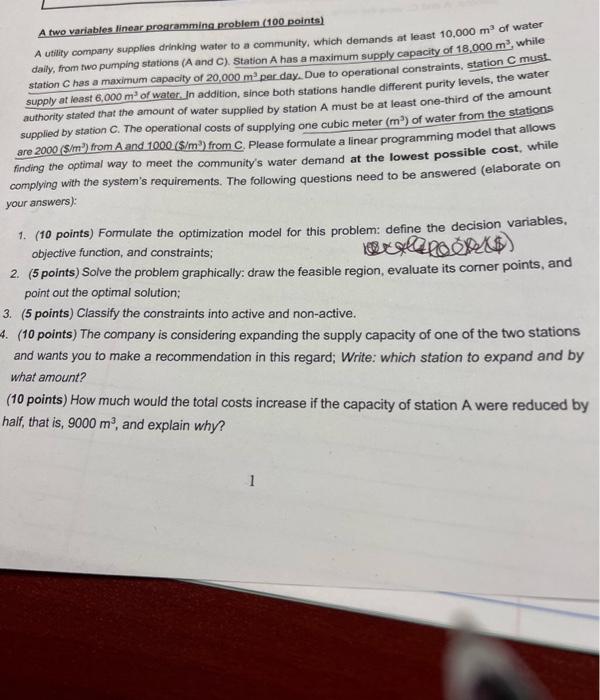 Solved A two variables linear programming problem (100 | Chegg.com