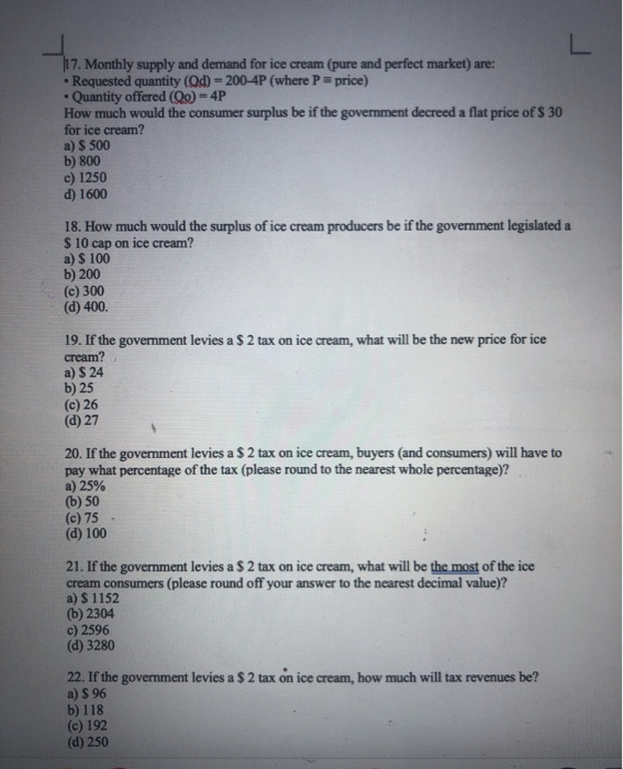 Solved 17. Monthly supply and demand for ice cream (pure and | Chegg.com