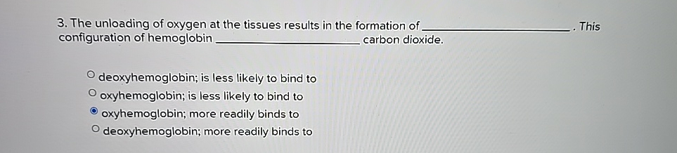 Solved The unloading of oxygen at the tissues results in the | Chegg.com