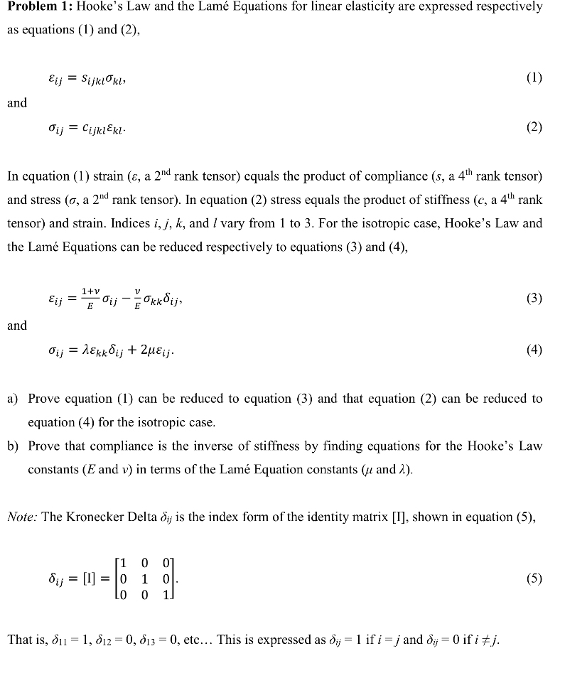 Solved Problem 1: Hooke's Law and the Lamé ﻿Equations for | Chegg.com