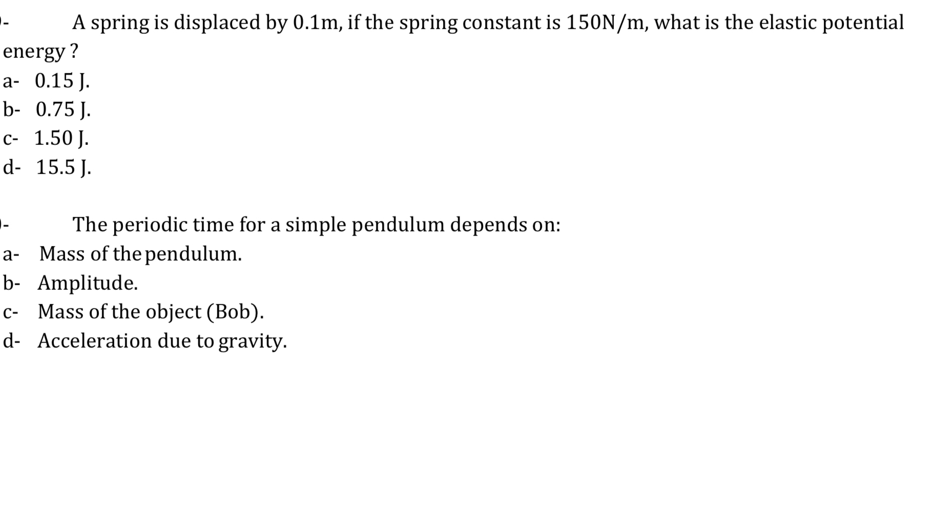 Solved A spring is displaced by 0.1m, ﻿if the spring | Chegg.com